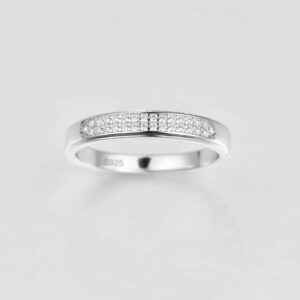 Merthus Half Eternity Jewelry CZ Stackable 18K White Gold Plated Wedding Band Ring for Women Size 9