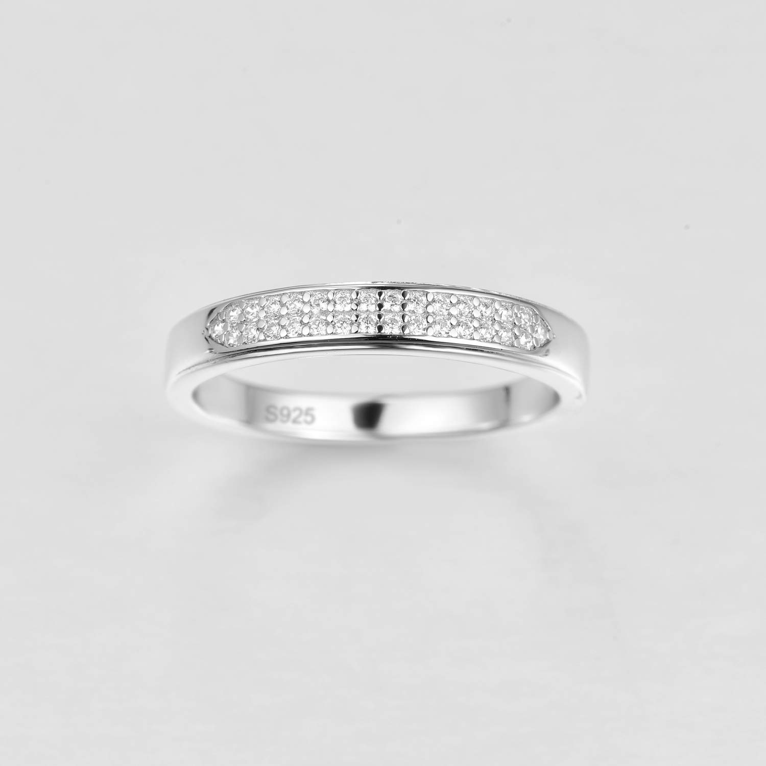 Merthus Half Eternity Jewelry CZ Stackable 18K White Gold Plated Wedding Band Ring for Women Size 9