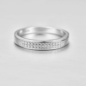 Merthus Half Eternity Jewelry CZ Stackable 18K White Gold Plated Wedding Band Ring for Women Size 9