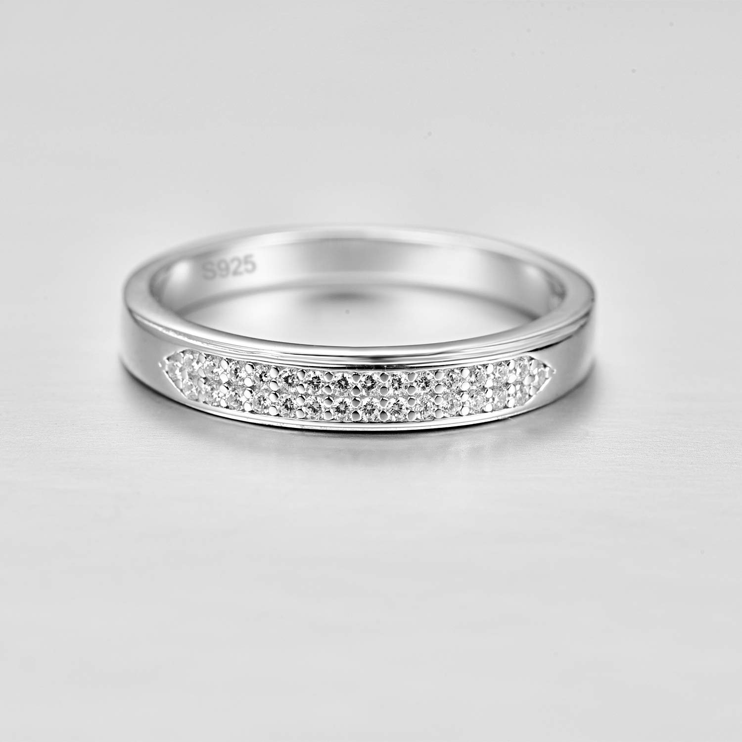 Merthus Half Eternity Jewelry CZ Stackable 18K White Gold Plated Wedding Band Ring for Women Size 9