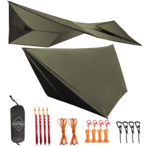 onewind 11ft hammock tarp, lightweight silnylon hammock rain fly, 4000mm waterproof 4-season multiple shelter solution camping tarp tent with complete accessories, od green