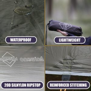 Onewind 11ft Hammock Tarp, Lightweight Silnylon Hammock Rain Fly, 4000mm Waterproof 4-Season Multiple Shelter Solution Camping Tarp Tent with Complete Accessories, OD Green