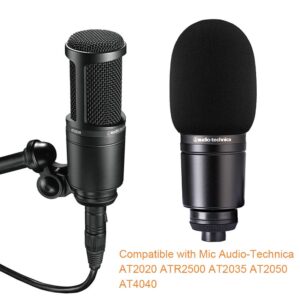 2pcs AT2020 Microphone Foam Cover Windscreen Pop Filter Black Compatible with Mic Audio Technica AT2020 ATR2500 AT2035 AT2050 AT4040 Cardioid Condenser Microphone Noise Reduction