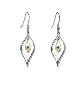 fashion swarovski crystal twist leaf 925 sterling silver drop earrings for women in gold-plated