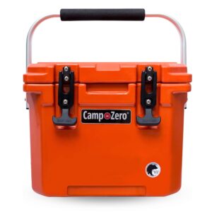 camp-zero 10l-10.6 quart portable hard cooler ice chest, perfect for drinks, lunch, beach, picnics, boating, camping and travel with 2 molded-in cup holders and folding aluminum handle