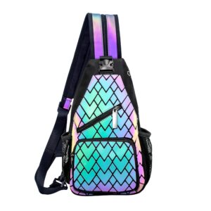 fzchenrry luminous geometric backpack women holographic reflective bags and crossbody bag iridescent backpack lumikay (no.19011-03)