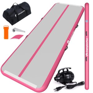 championplus 10ft 13ft 16ft 20ft tumble track tumbling mat inflatable gymnastics air mat 4/8 inches thickness for home training cheerleading yoga with electric air pump pink 20'x3.3'x4''