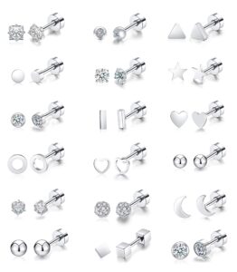 vegolita 18pairs 20g 18g stainless steel tiny stud earrings for women cartilage helix earrings ball star cz earrings