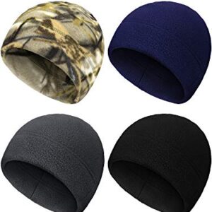 SATINIOR 4 Pieces Skull Caps for Men Women Fleece Winter Hat Warm Soft Polar Beanie Hat Thick Windproof(Black, Camouflage, Navy Blue, Grey, Large)