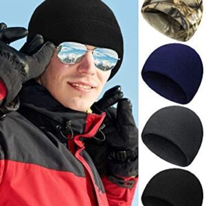 SATINIOR 4 Pieces Skull Caps for Men Women Fleece Winter Hat Warm Soft Polar Beanie Hat Thick Windproof(Black, Camouflage, Navy Blue, Grey, Large)