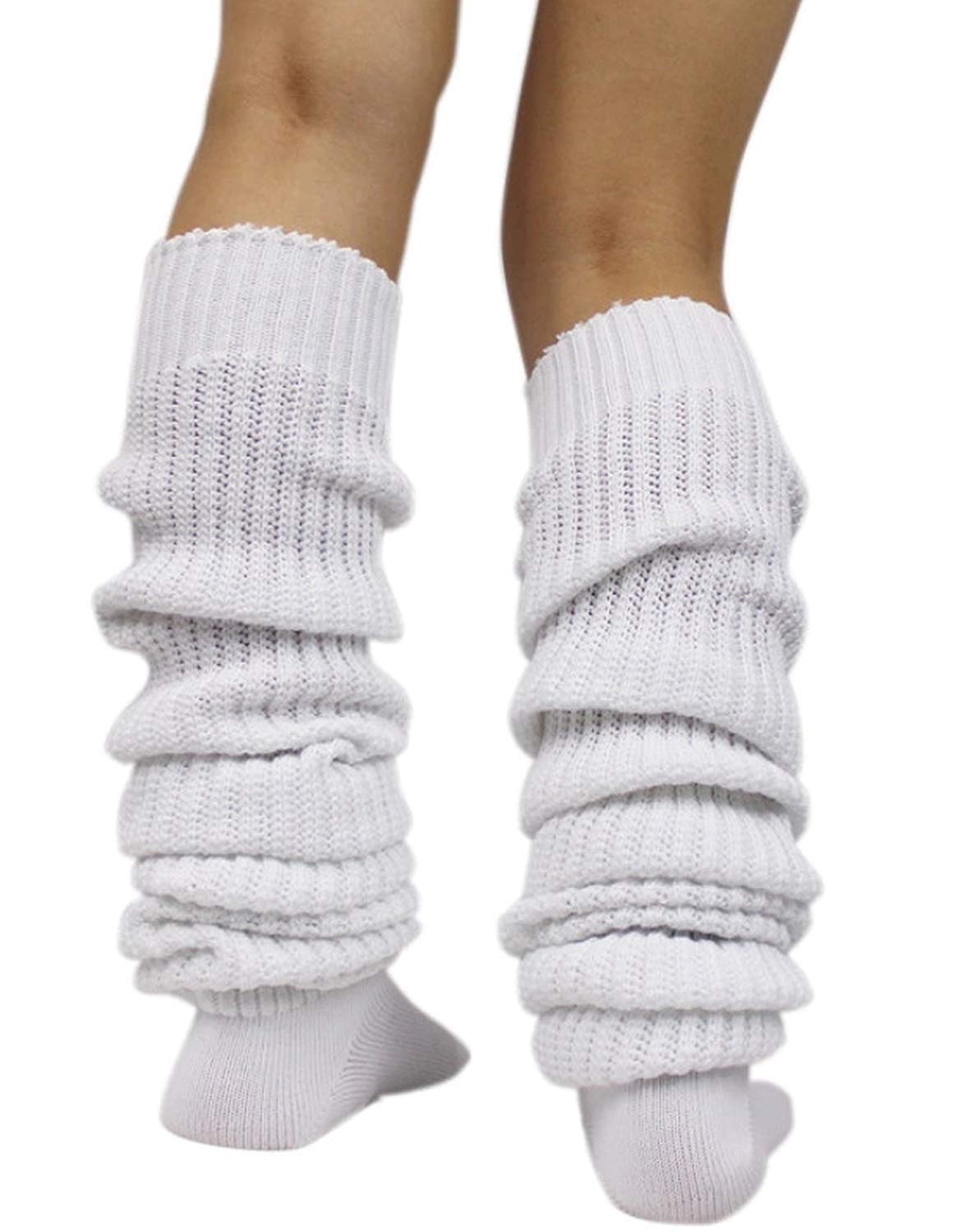 QOOEQPQY Women's Extra Knit Socks Japanese Style Loose Socks White Lolita Leg Warmer Bubble Slouch Socks (23.6Inch/60cm)