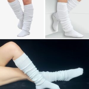 QOOEQPQY Women's Extra Knit Socks Japanese Style Loose Socks White Lolita Leg Warmer Bubble Slouch Socks (23.6Inch/60cm)