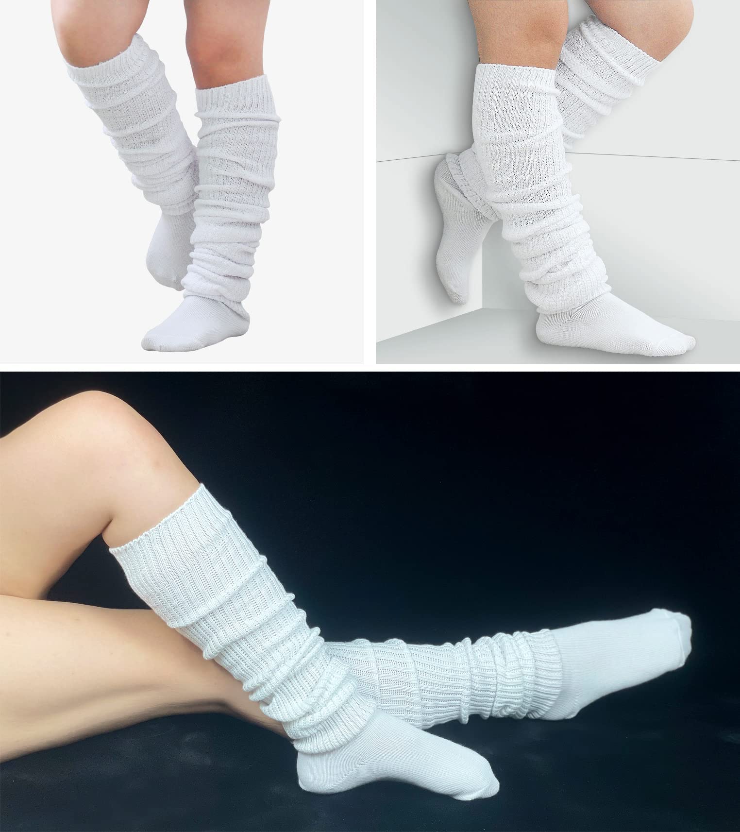 QOOEQPQY Women's Extra Knit Socks Japanese Style Loose Socks White Lolita Leg Warmer Bubble Slouch Socks (23.6Inch/60cm)