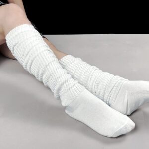 QOOEQPQY Women's Extra Knit Socks Japanese Style Loose Socks White Lolita Leg Warmer Bubble Slouch Socks (23.6Inch/60cm)