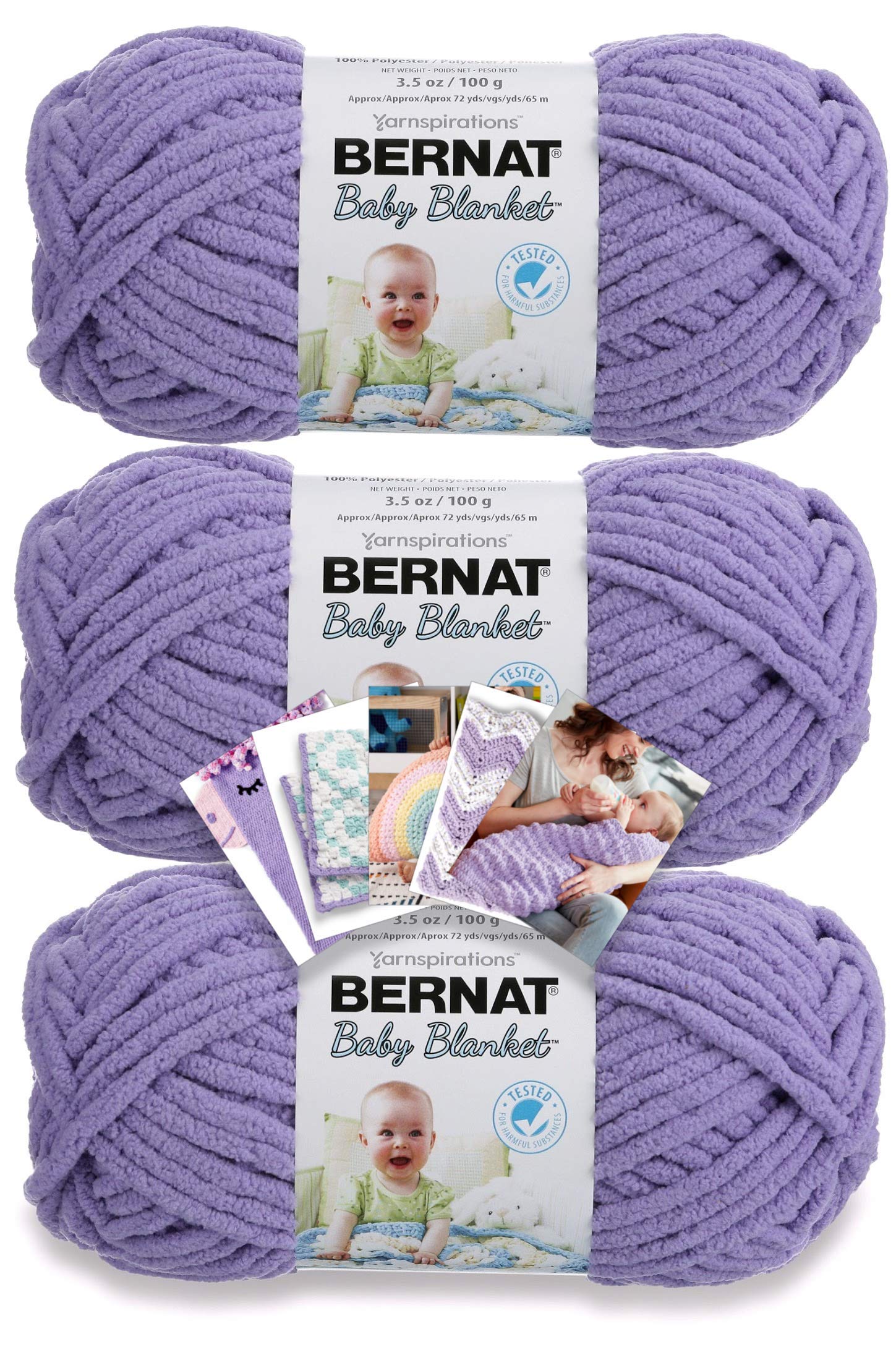 Bernat Baby Blanket Yarn - 3 Pack with Patterns - Lilac