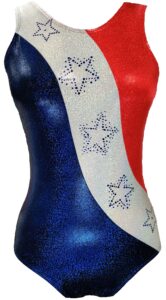 look-it activewear gymnastic leotard red white & blue sparkling leotard for women adult meduim (size 6-8)