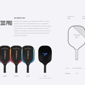 Paddletek Phoenix Genesis Pro - Professional Pickleball Paddles with Honeycomb Core – SRT Pro PolyCore & Fiberglass Epoxy Surface - High Tack Performance Grip – 7.8 oz to 8.2 oz – USAPA Approved