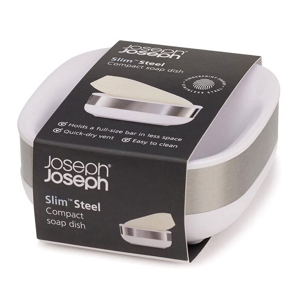 Joseph Joseph Slim Stainless-Steel Compact Soap Dish with Drain, One-Size, Stainless Steel