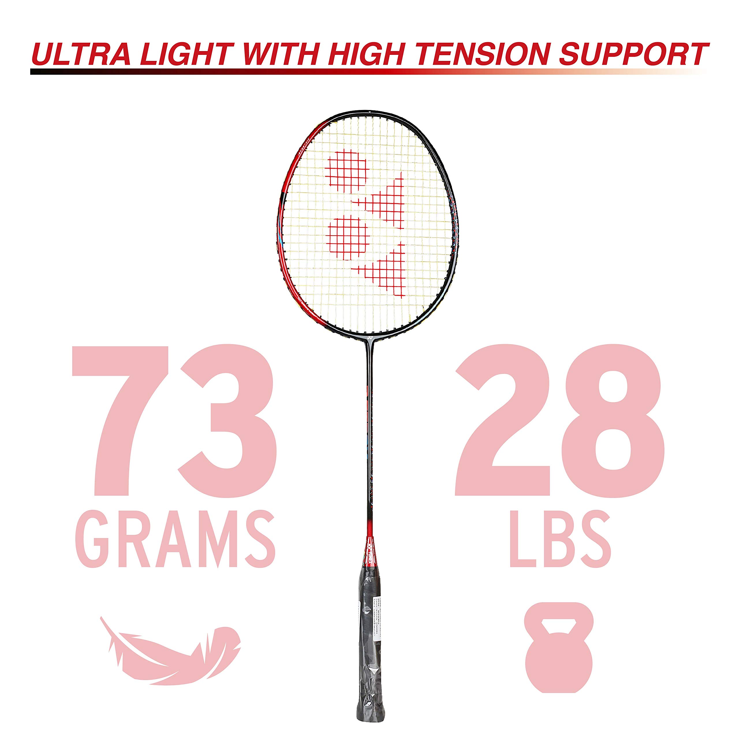 X Astrox Smash Graphite Badminton Racquest with Full Cover (Black Flash Red) | for Beginner Players | 73 Grams | Maximum String Tension - 28lbs | Ultra Light