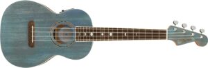 fender dhani harrison tenor ukulele, turquoise, with gig bag