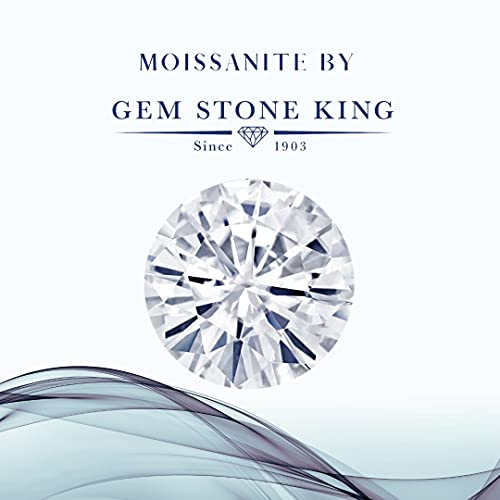 Gem Stone King 2.84 Cttw 10K Yellow Gold Blue Sapphire White Moissanite and Diamond 3-Stone Engagement Ring | Gemstone Birthstone | 3 Stone Wedding Anniversary Promise Ring For Women (Size 7)