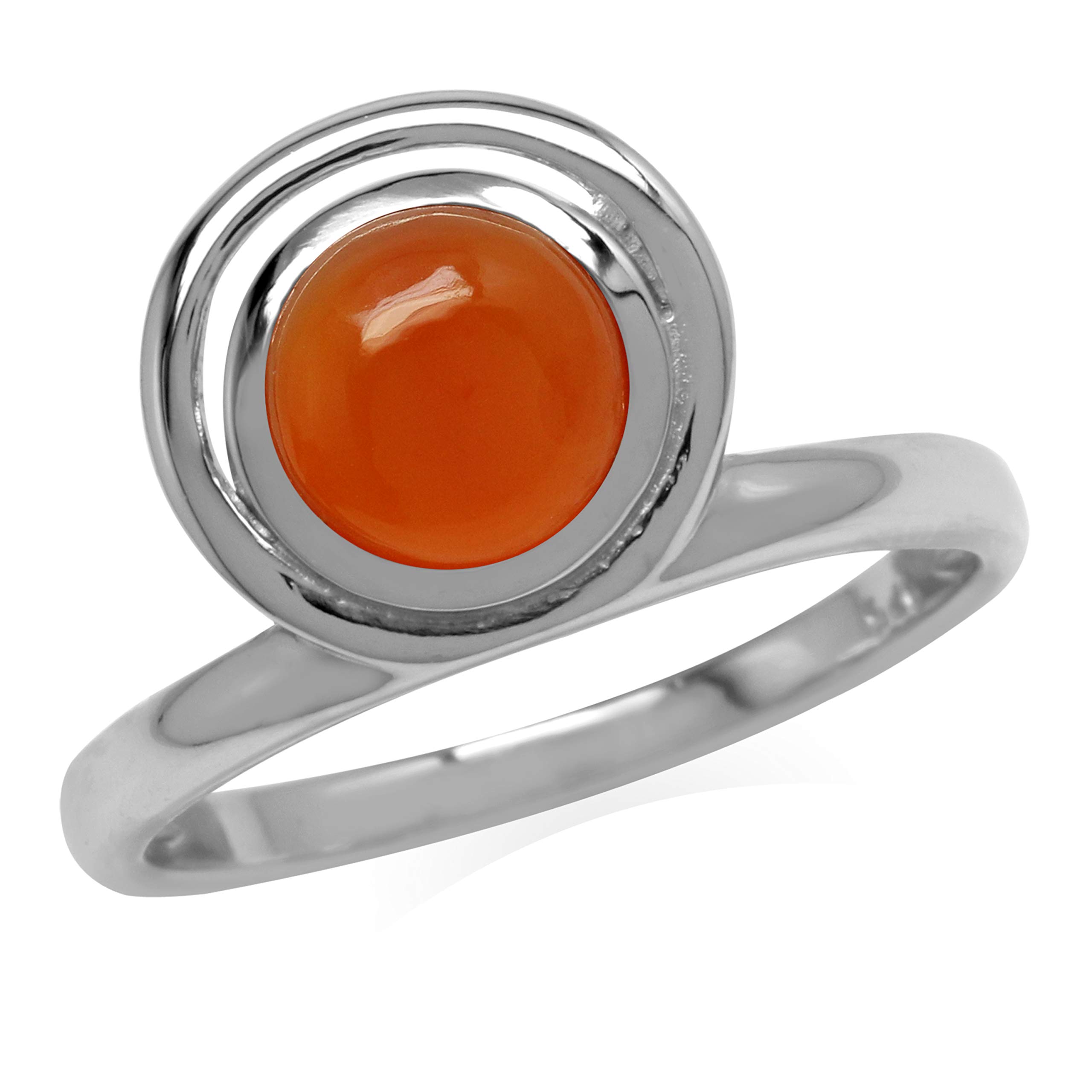 Silvershake Genuine Carnelian 925 Sterling Silver Geometric Circle Ring Size 8