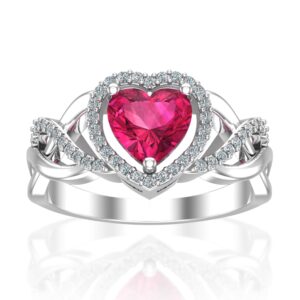 belinda jewelz - heart shaped birthstone ring, 7mm cubic zirconia birthstone rings for women, 925 sterling silver birthstone rings, promise rings for women, created ruby, size 9