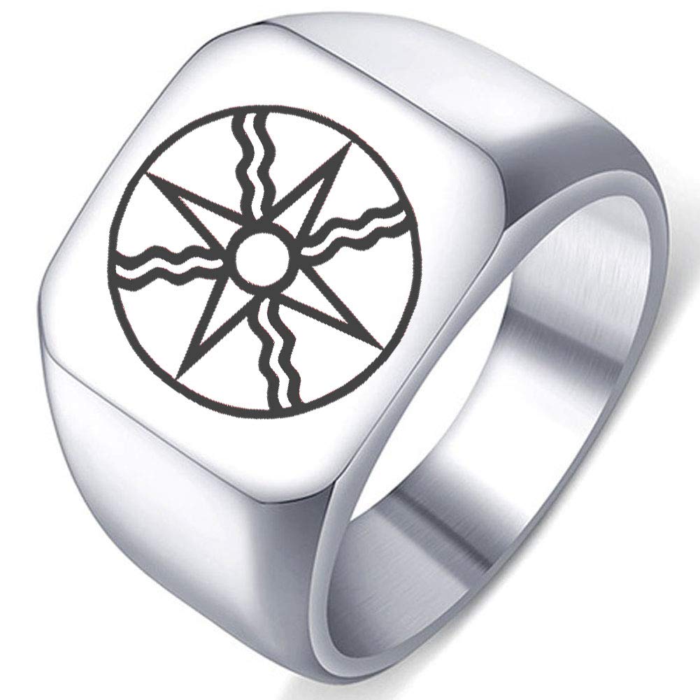 Sun God Seal of Shamash Symbol Stainless Steel Assyrian Mesopotamian Ring