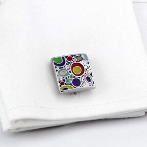 VIILOCK Silver Plated Cufflinks for Men Colorful Rainbow Crystal Cuff Links Wedding Gift