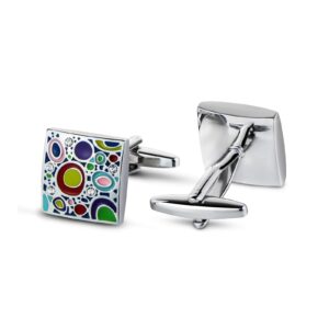 VIILOCK Silver Plated Cufflinks for Men Colorful Rainbow Crystal Cuff Links Wedding Gift