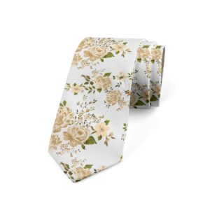 ambesonne men's tie, floral roses vector, 3.7", white beige