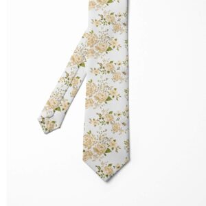 Ambesonne Men's Tie, Floral Roses Vector, 3.7", White Beige