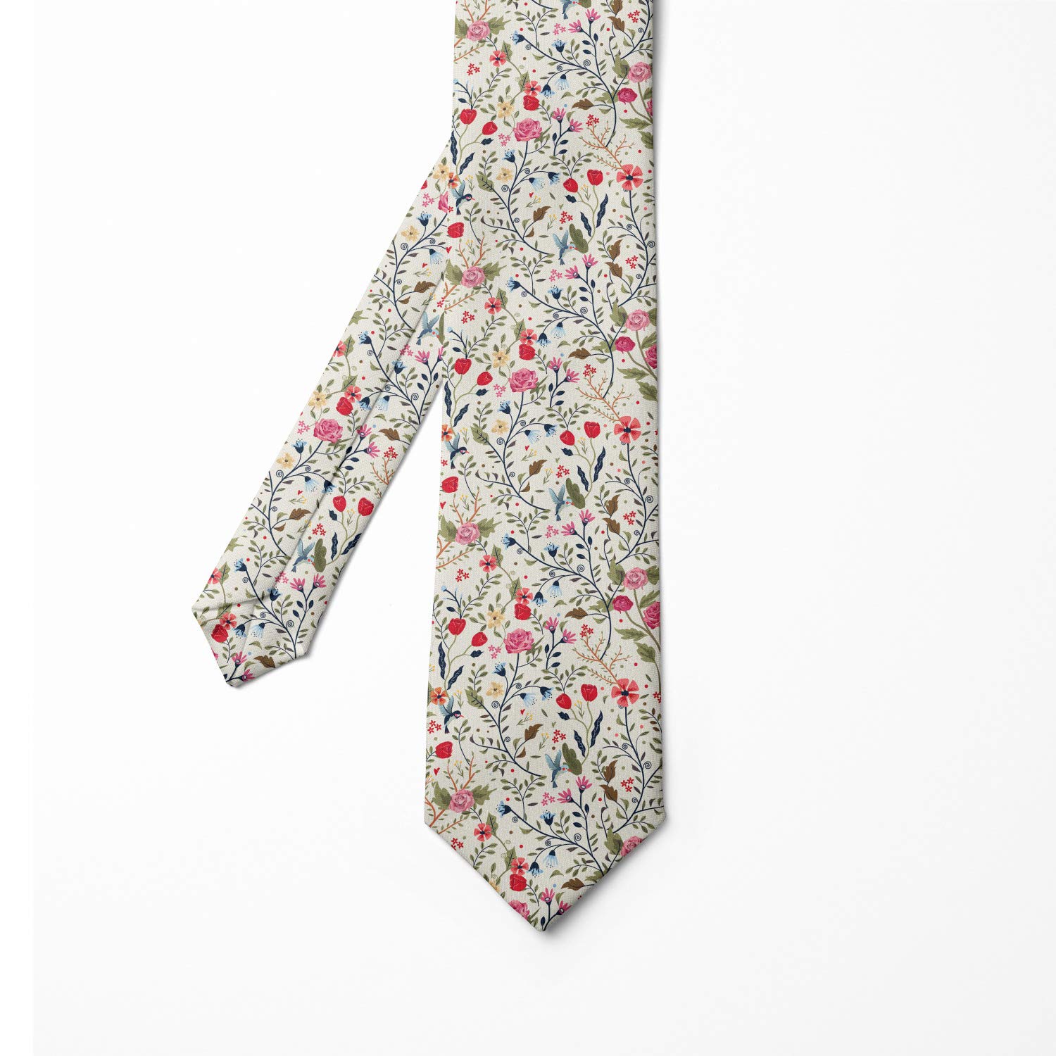 Lunarable Men's Tie, Colorful Garden Hummingbirds, 3.7", Pink Green