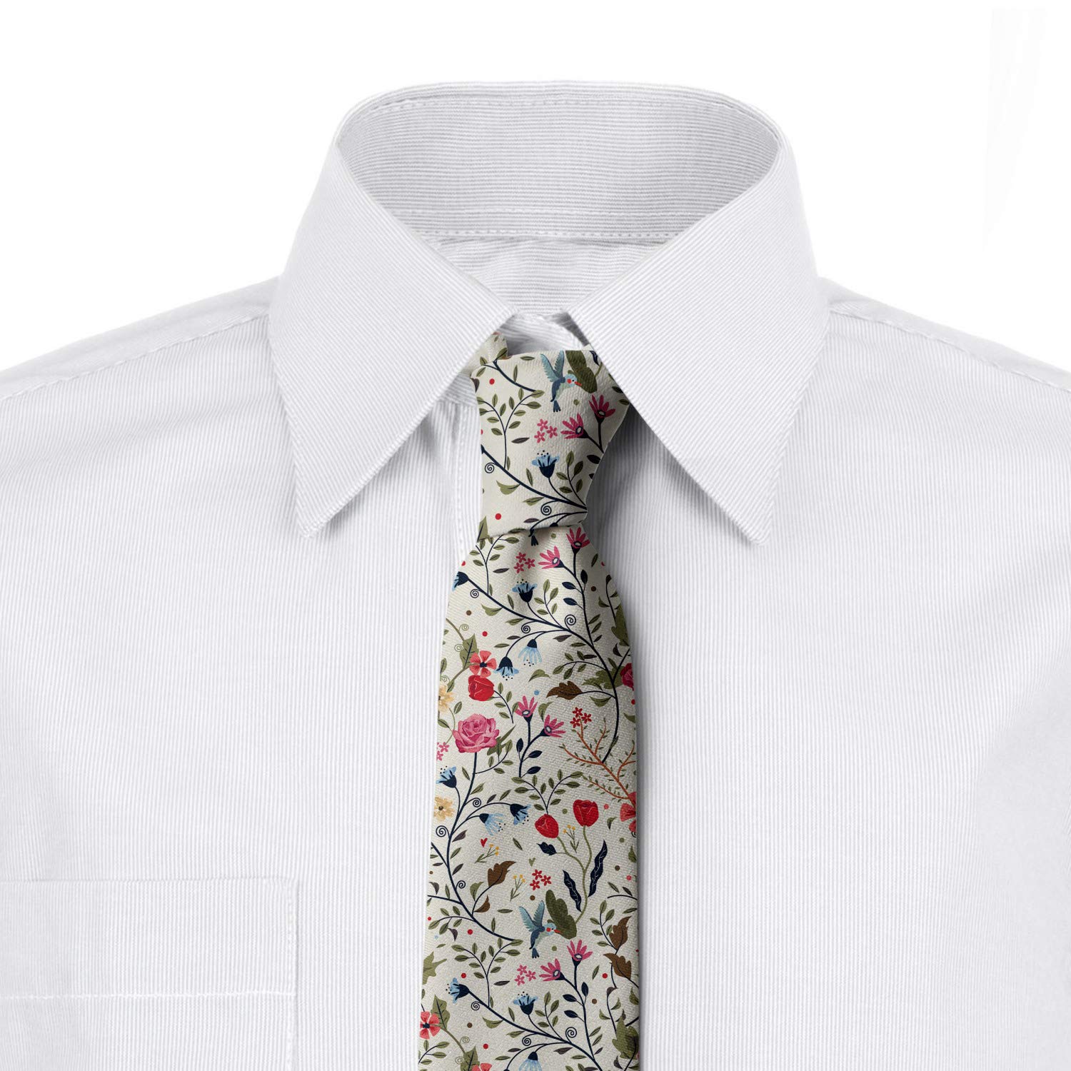 Lunarable Men's Tie, Colorful Garden Hummingbirds, 3.7", Pink Green