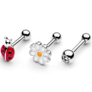 body candy 3pc 16g women 316l stainless steel ladybug flower cartilage earring helix tragus jewelry set 1/4"