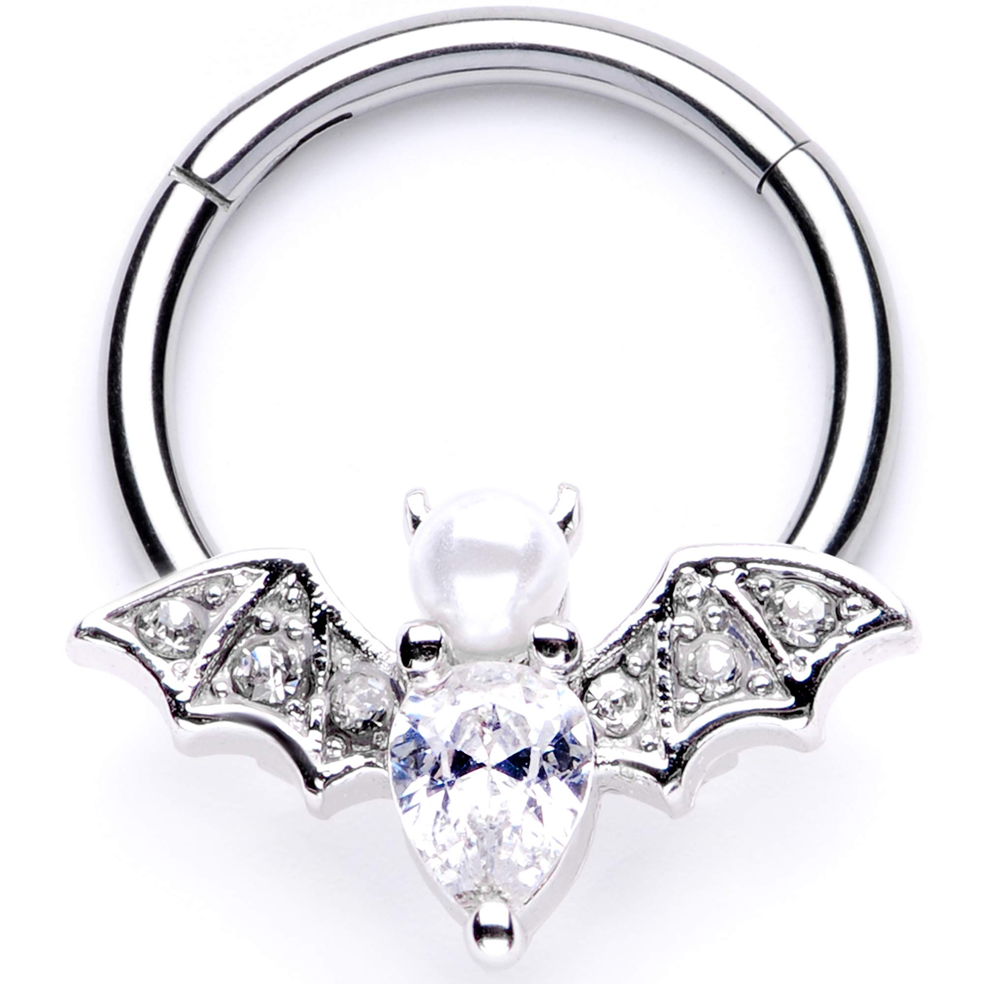 Body Candy Womens 16G Steel Hinged Segment Ring Seamless Cartilage Nipple Ring Clear Bat Nose Hoop 3/8"