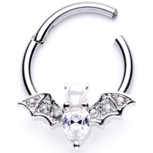 Body Candy Womens 16G Steel Hinged Segment Ring Seamless Cartilage Nipple Ring Clear Bat Nose Hoop 3/8"