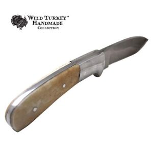 Wild Turkey Handmade Collection 7.25" Fixed Blade Hunting Knife w/Leather Sheath (Bone)