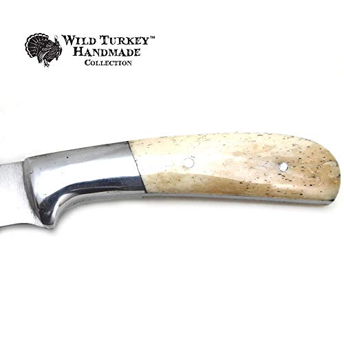 Wild Turkey Handmade Collection 7.25" Fixed Blade Hunting Knife w/Leather Sheath (Bone)