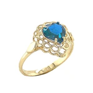 certified 10k yellow gold genuine blue topaz filigree open-work ring (size 7)