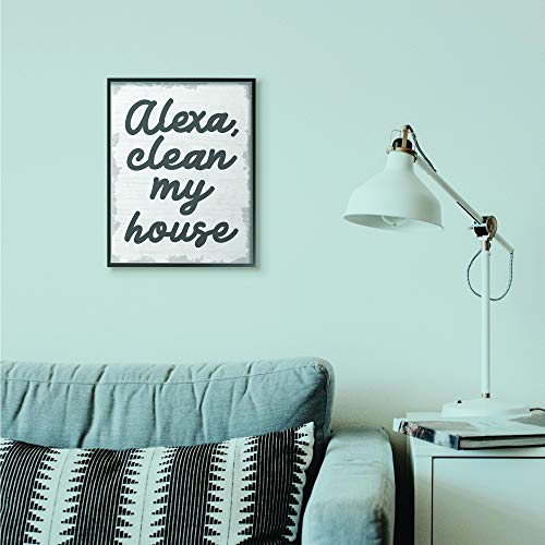 Stupell Industries Alexa Clean My House Funny Family Home Neutral Grey Word, Design by Artist Daphne Polselli Wall Art, 16 x 20, Black Framed