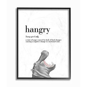 stupell industries hangry definition hippo animal drawing word, design by artist ziwei li wall art, 16 x 20, black framed