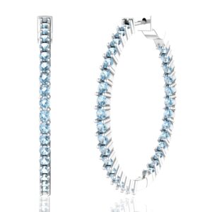 belinda jewelz - hoop earrings, eternity earrings with 62 colored gemstones, birthstone eternity earrings women, 925 sterling silver women's jewelry, sky blue topaz earrings for women, 1.73”