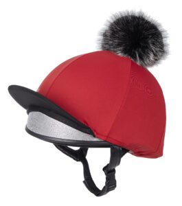 lemieux pom pom horse riding hat silkwith 4 way stretch fabric coordinates with base layers & saddle pads - equestrian headgear - one size - chilli