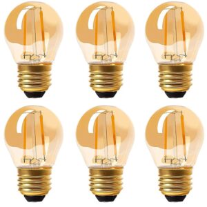 panledo 2 watt vintage edison led bulbs, globe led filament bulb, 2200k ultra warm light, e26 medium base, a15 amber glass antique gold tint, 25w incandescent replacement, dimmable, pack of 6