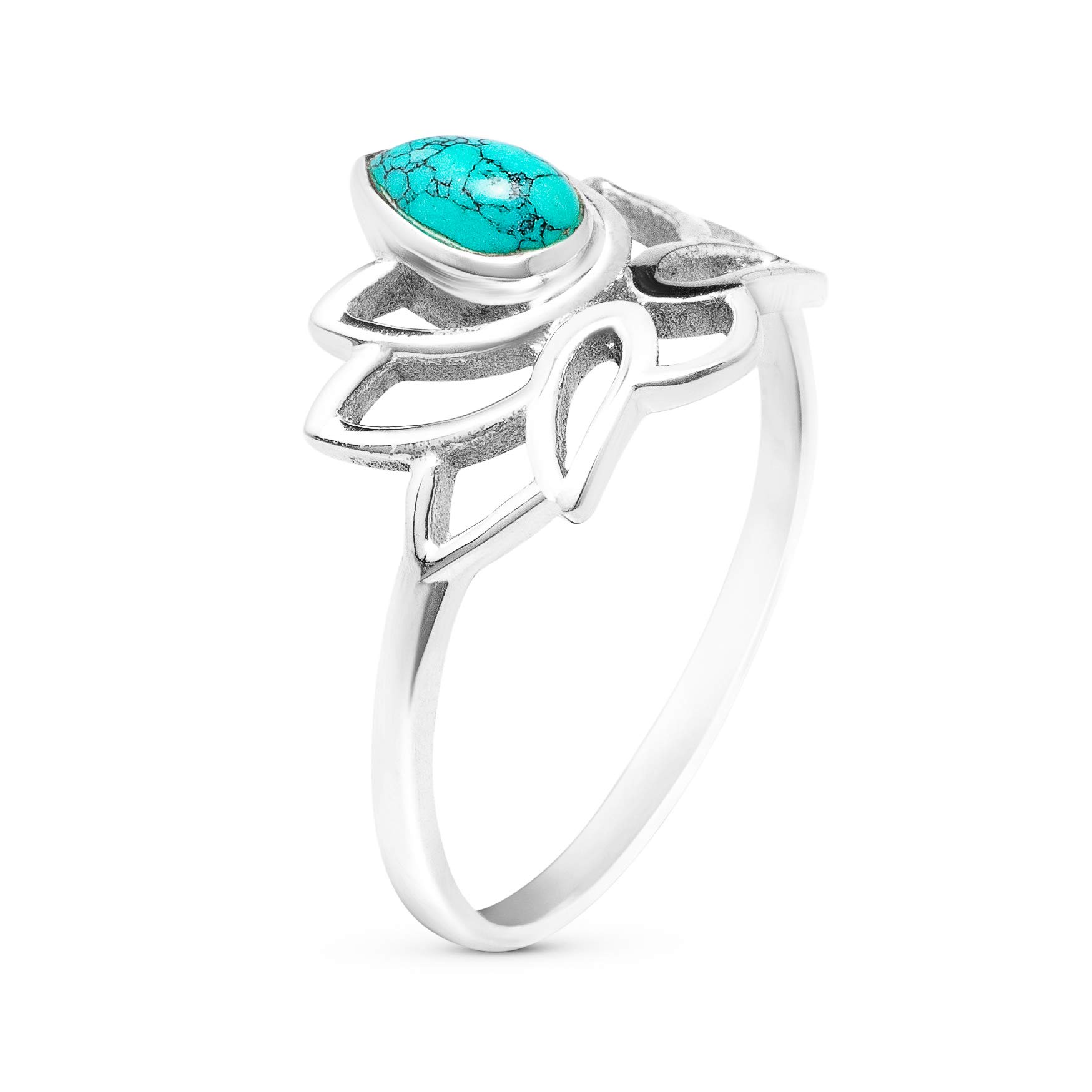 Koral Jewelry Cut Pear Synthetic Turquoise Lotus Ring 925 Sterling Silver Ethnic Vintage Tribal Gipsy Boho Look (9)