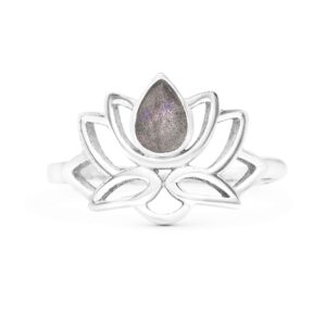 Koral Jewelry Cut Pear Labradorite Lotus Ring 925 Sterling Silver Ethnic Vintage Tribal Gipsy Boho Look (9)