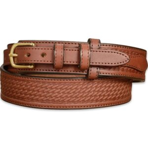 bullhide belts mens basket weave leather belt, 1.5" wide, medium brown, 36"