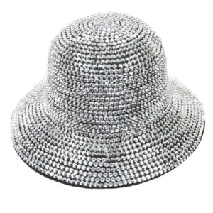 rhinestone bucket hat bling bling large silver studded cap hip hop rainbow caps headwear (silver)