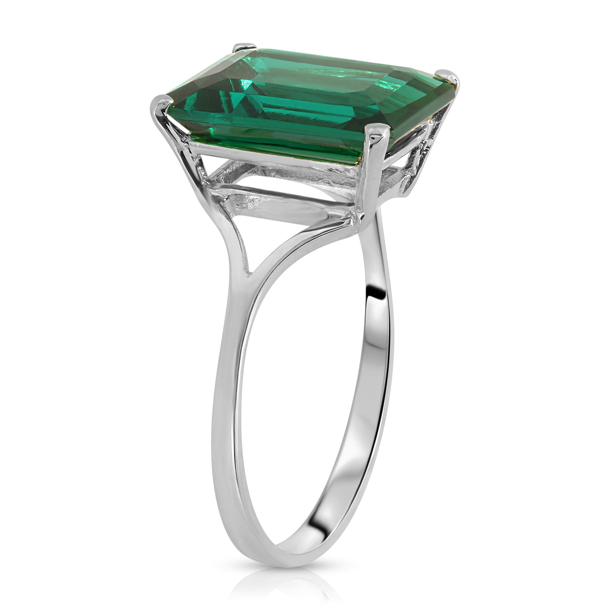 Galaxy Gold GG Stunning 4.50 Carats 14K Solid White Gold Brilliant Emerald Cut Emerald Solitaire Ring with Genuine Vibrant Emerald Octagon Shape (7)